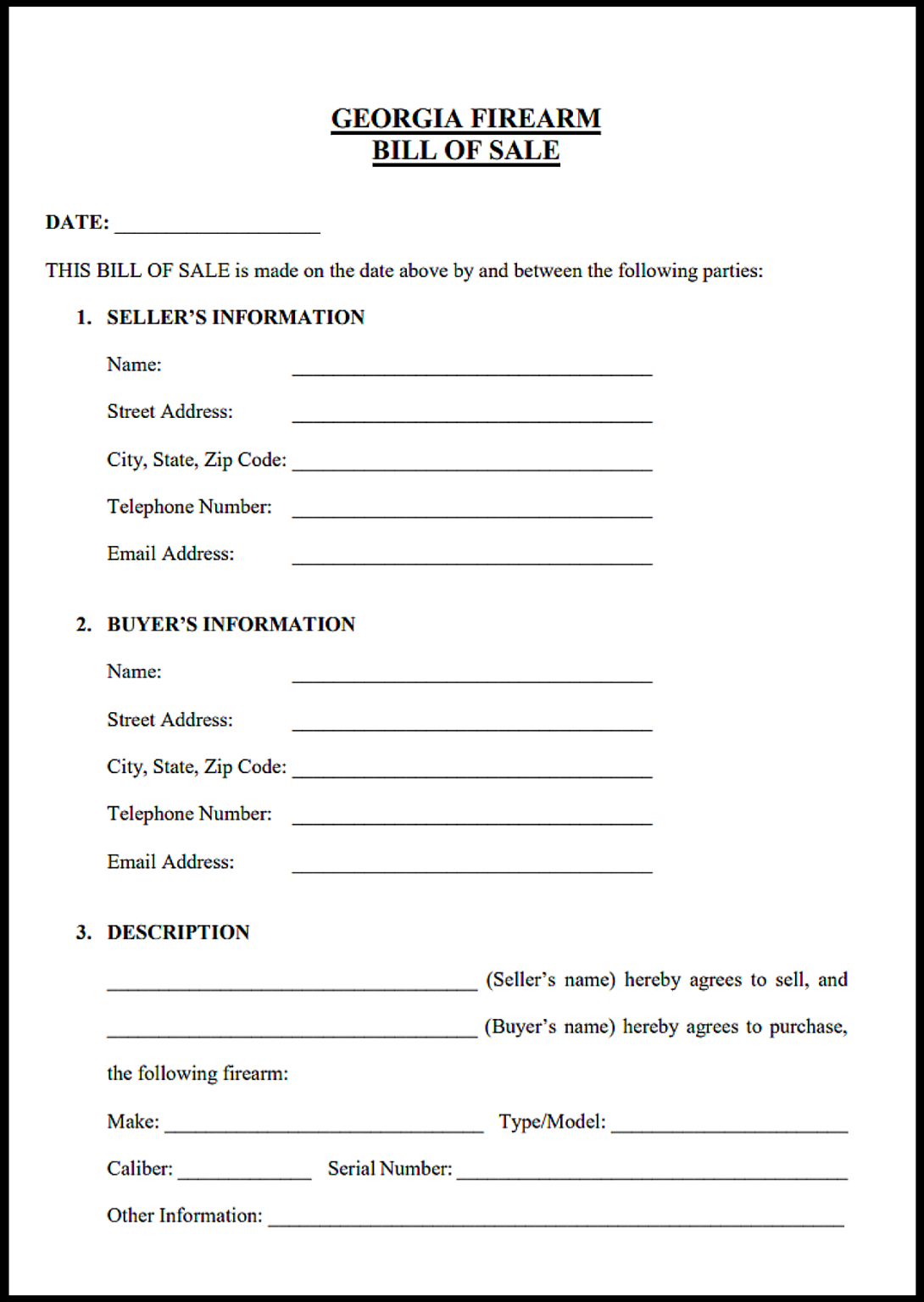 Bill of Sale for Firearm in Georgia [PDF, Free Templates Download ...